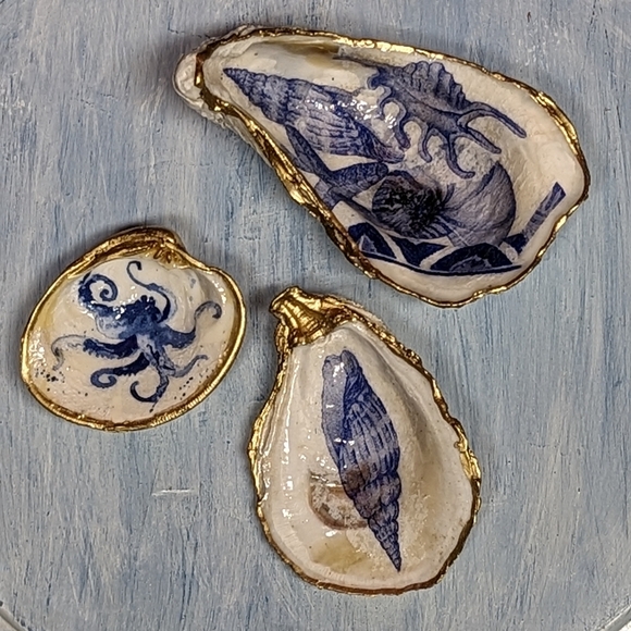 Hand Crafted | Accents | Handmade Beach Themed Decoupaged Oyster Shells ...